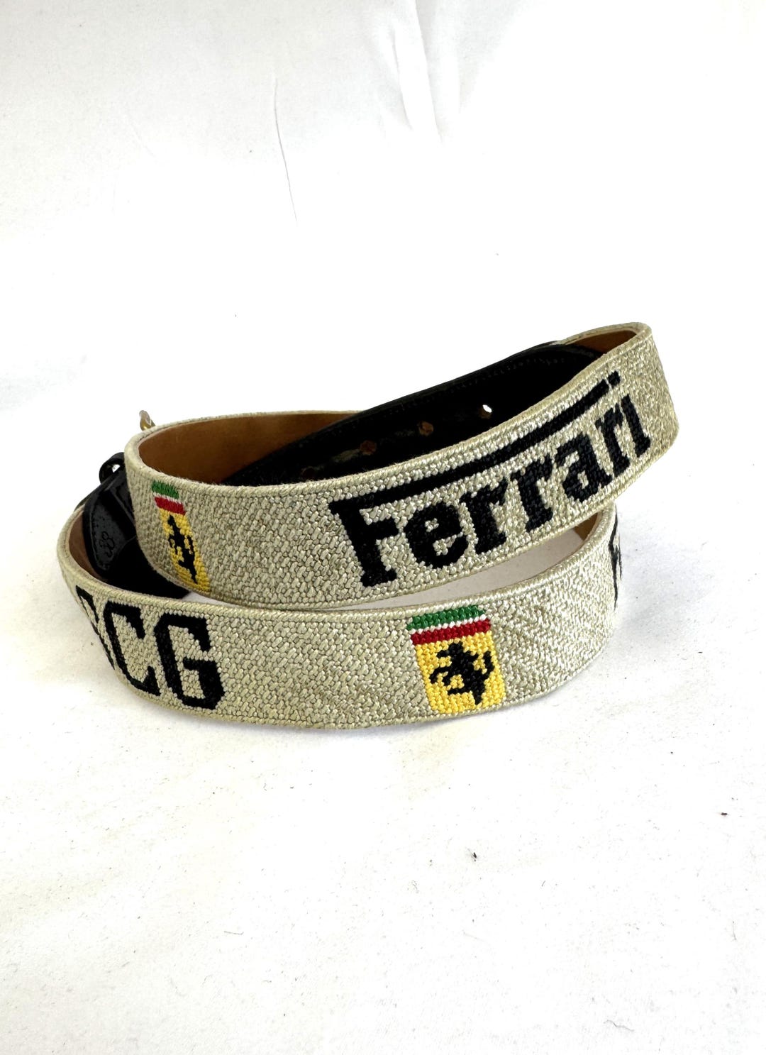 RARE Vintage Ferrari Embroidered Belt - Solid Brass Buckle - Etsy