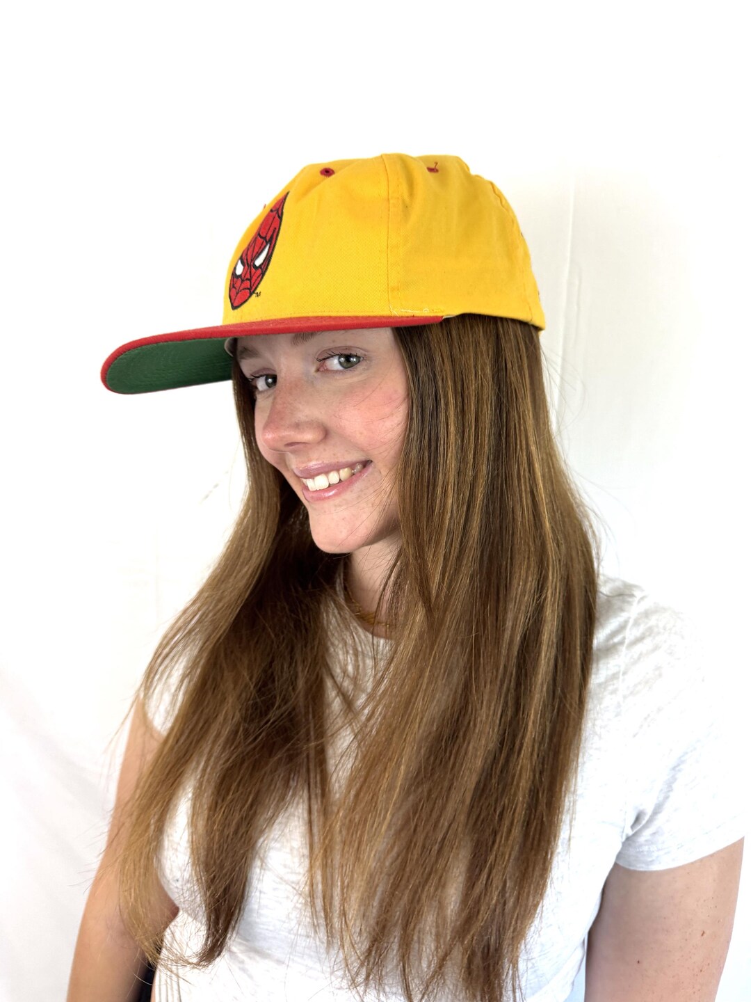 Vintage 1990s 90s Spider-man Spiderman Snapback Yellow Hat Cap ...