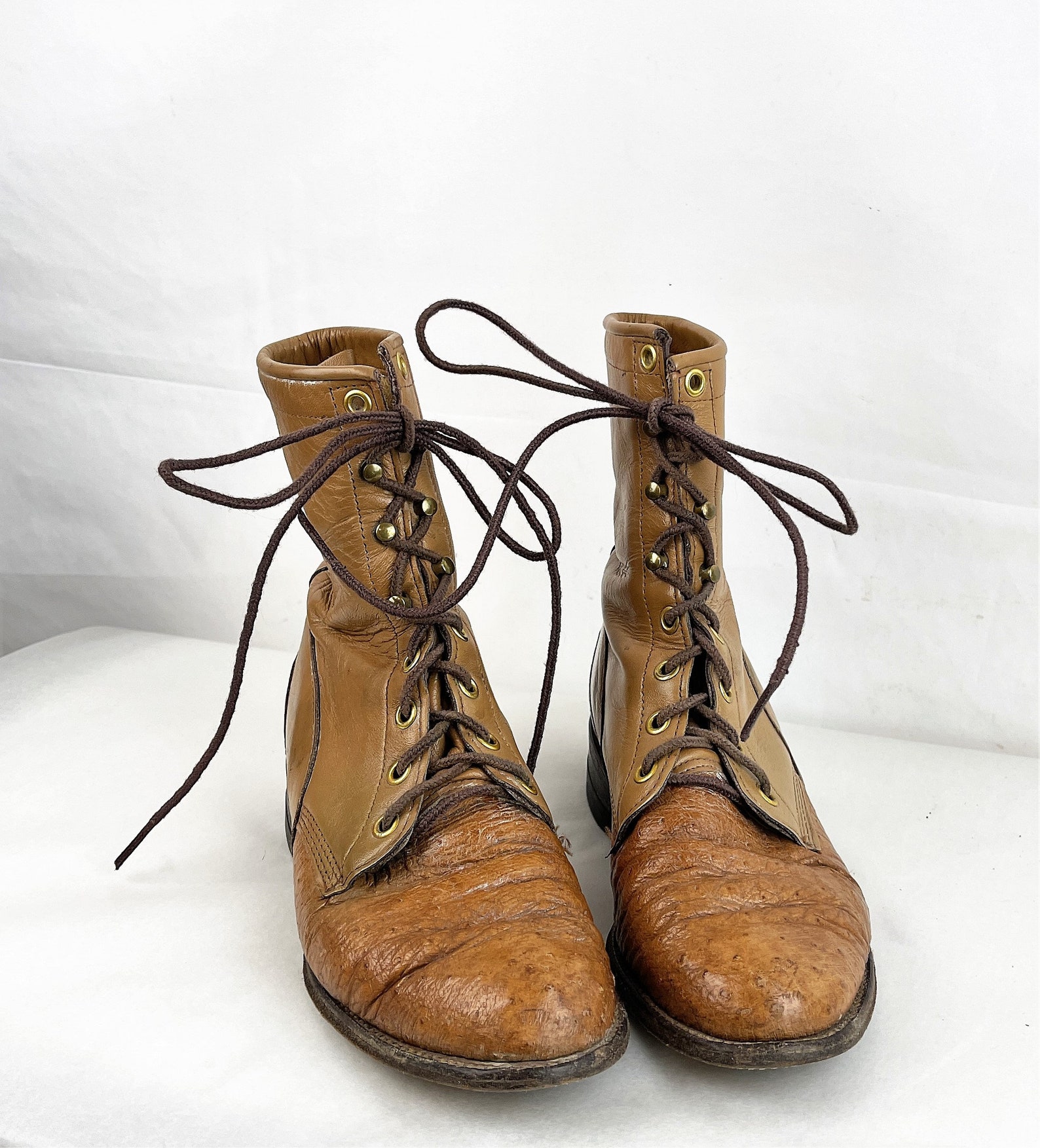 Vintage Justin Two Tone Brown Lace Leather Lacer Boots Size - Etsy