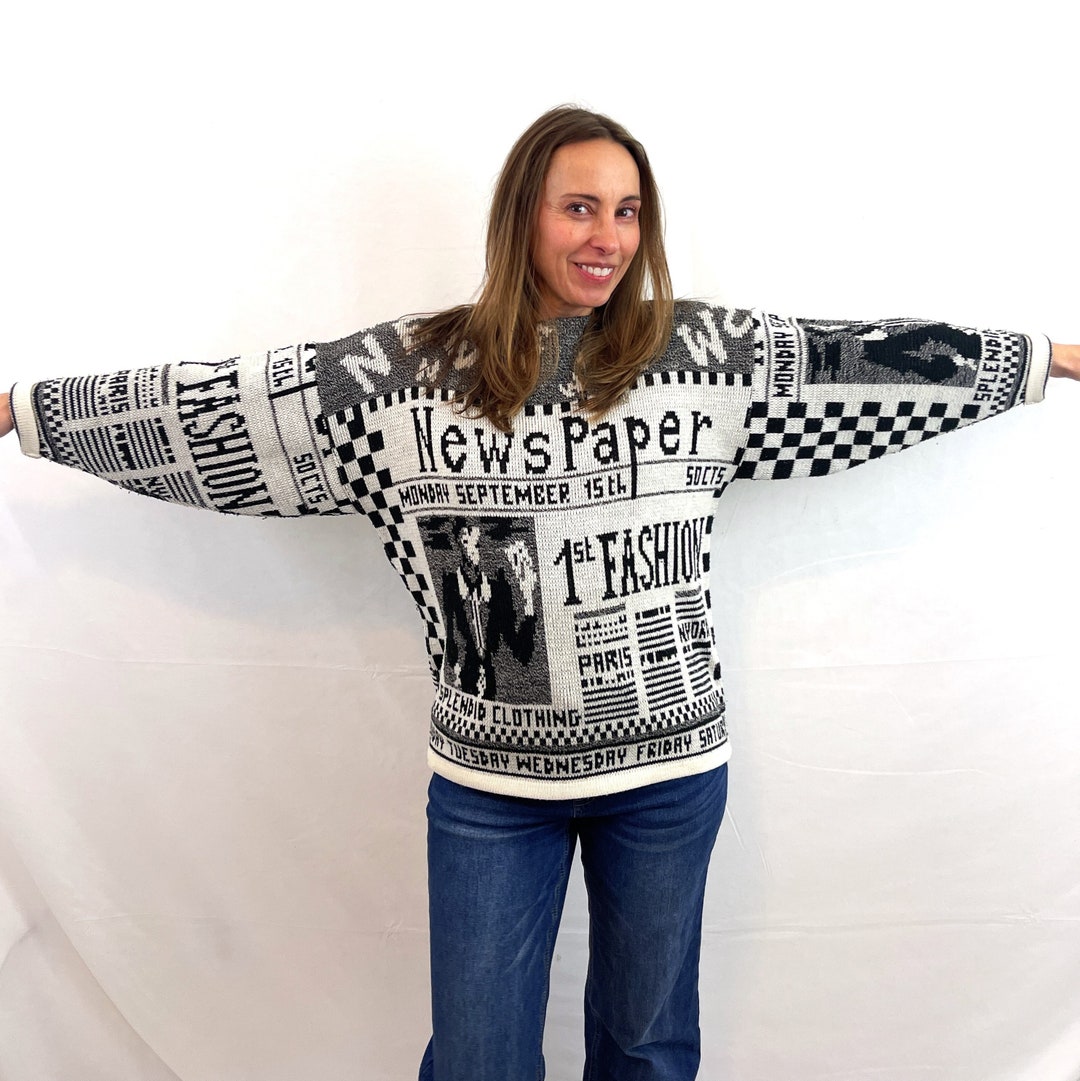 Vintage 80s 1980s Fun Newspaper Fashion Sweater - by Center Stage - Etsy