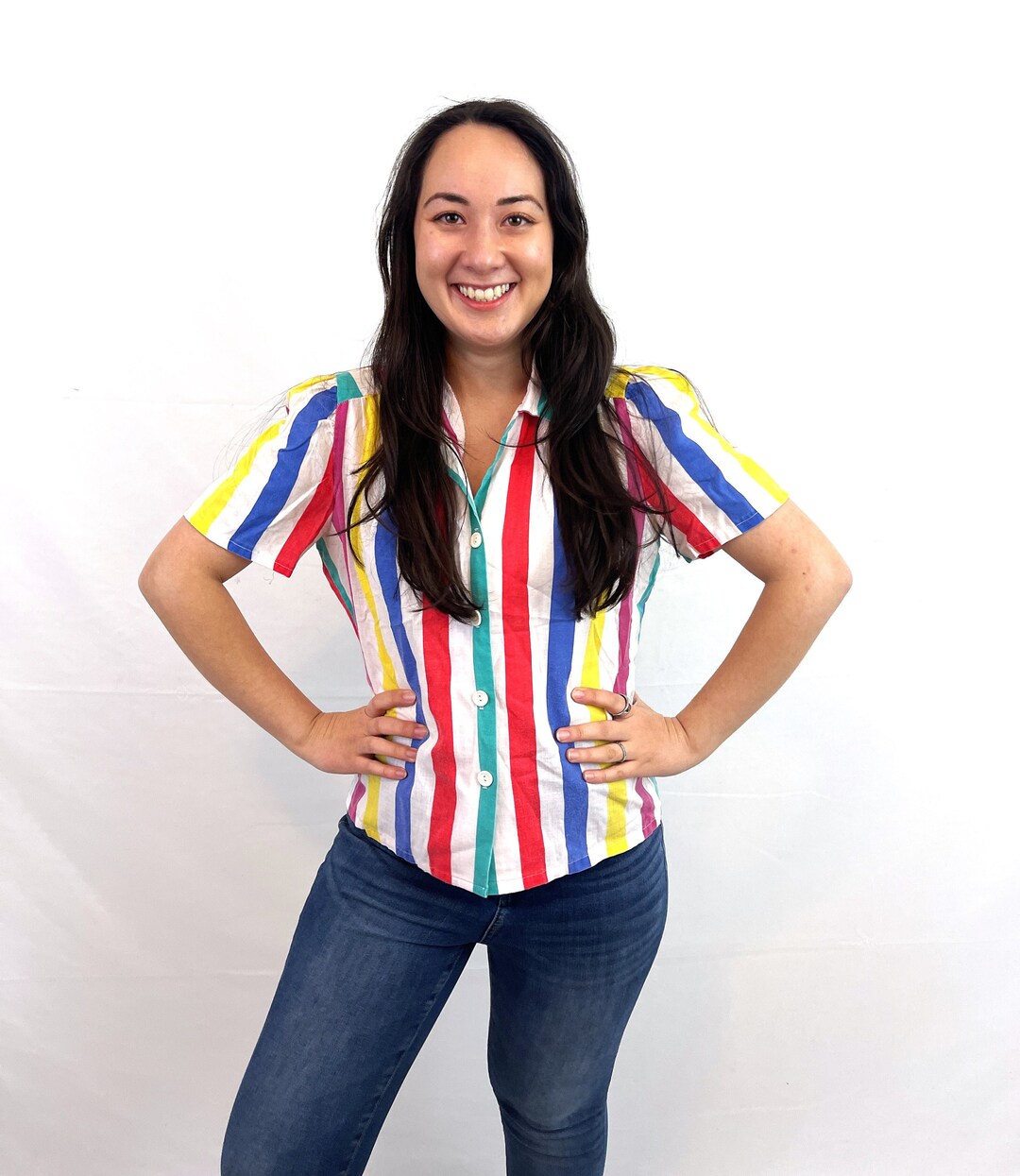 Vintage 80s Rainbow Striped Top - You Babes - Etsy