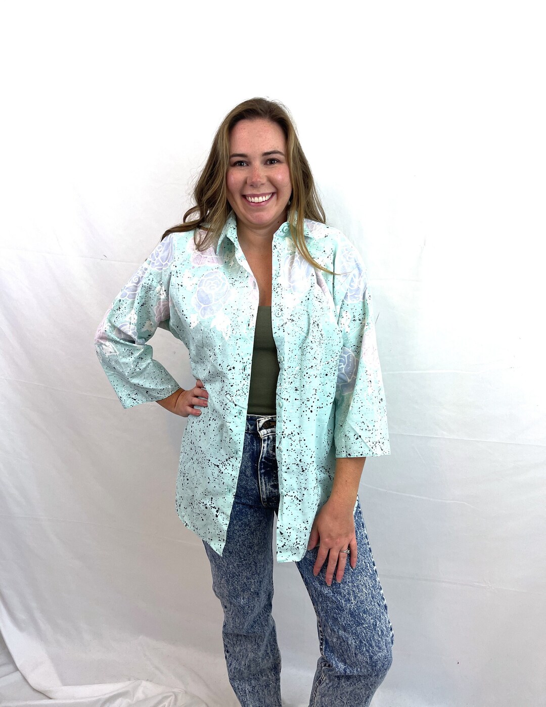 Vintage 80s 1980s 90s Geometric Tie Die Blouse Top Shirt - California ...