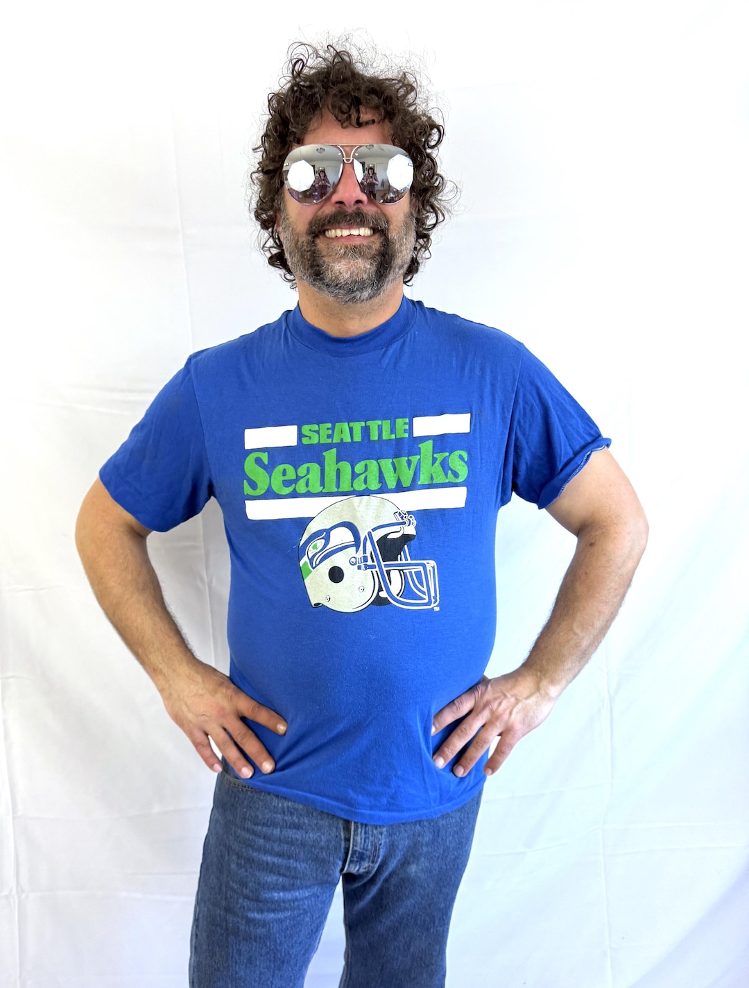 Vintage 80s 1980s Seattle Seahawks NFL Blue Football Team Sports Blue ...
