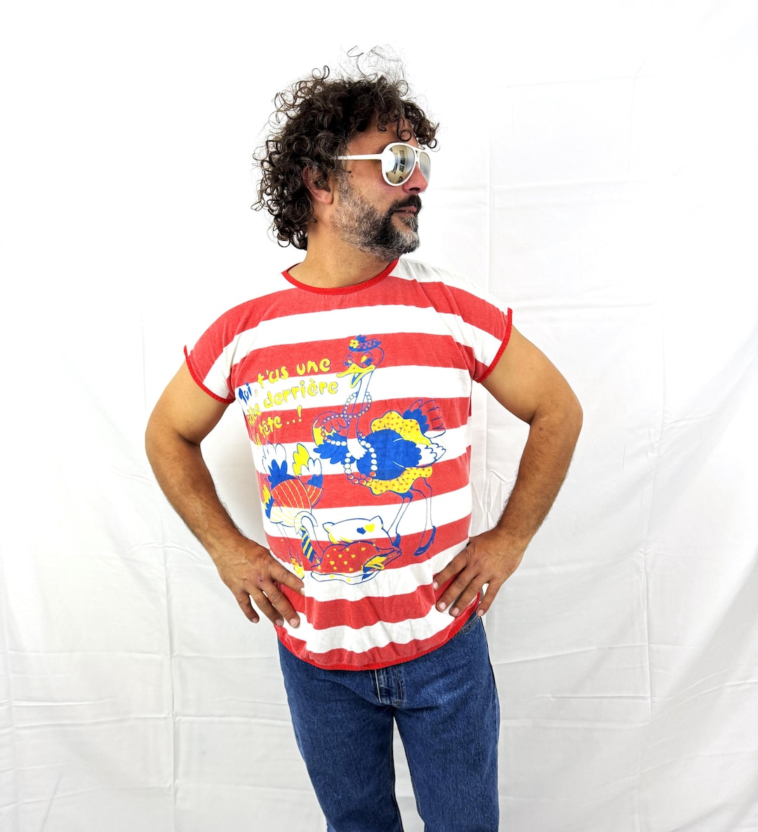 Vintage 1980s 80s French Ostrich Emu Striped Tee Shirt Tshirt - Etsy