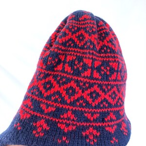 Vintage Blue Red Wool Winter Hat Tuque - Smiley - Etsy
