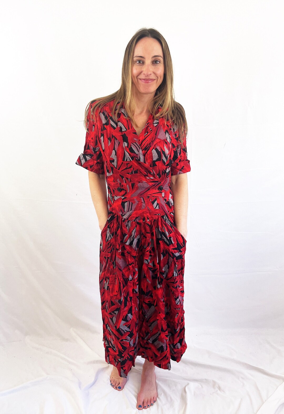 Vintage 80s 1980s Fun Red Dress Pea Patch New York - Etsy