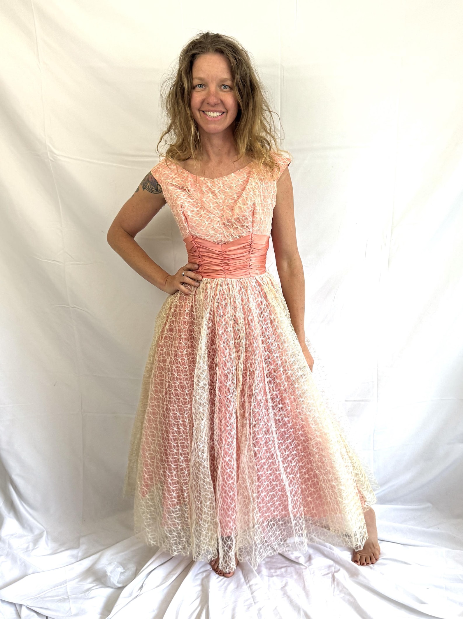 Vintage 1950s 50s Pretty Pink Bombshell Shelf Bust Tulle Lace Pink ...