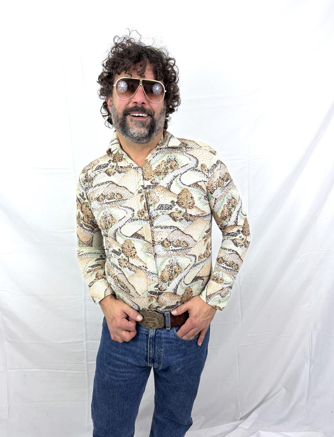 Vintage 1970s 70s Button up Novelty Shirt - Farm Scene - Etsy
