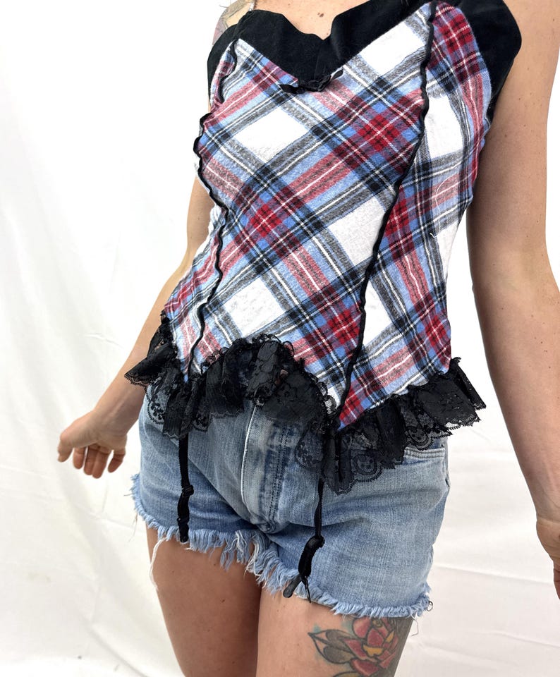 Vintage 80s 90s Flannel Lingerie Black Lace Top - Intimate Details - Etsy