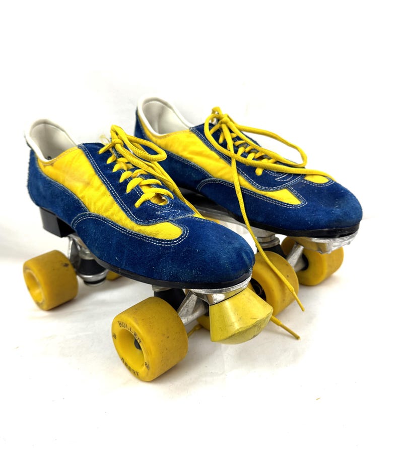 Vintage 1970s 70s Roller Skates Blue Yellow Suede Rollerskates - Etsy