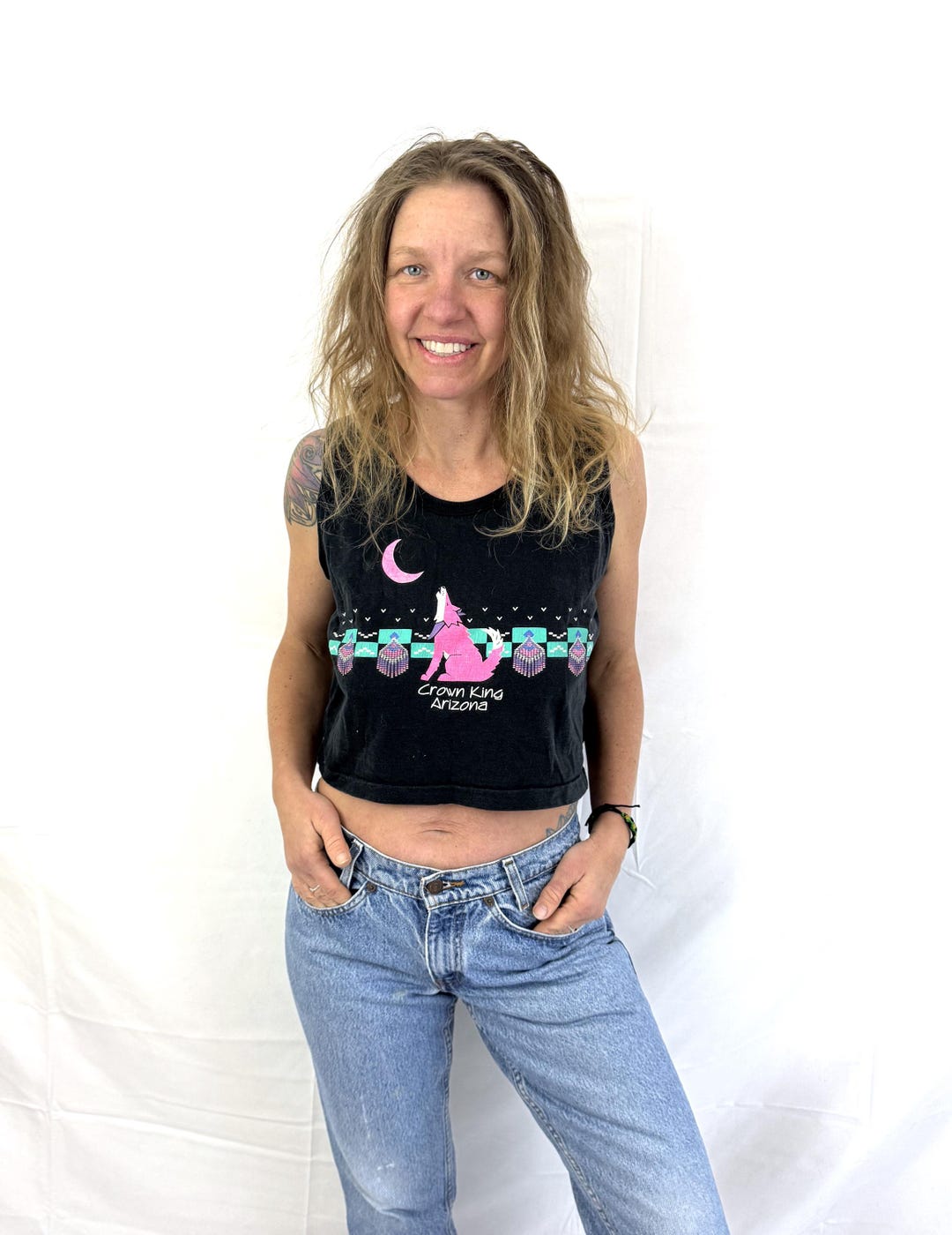 Vintage Arizona 90s 1990s Cropped Native American Coyote Tank Top Tee ...