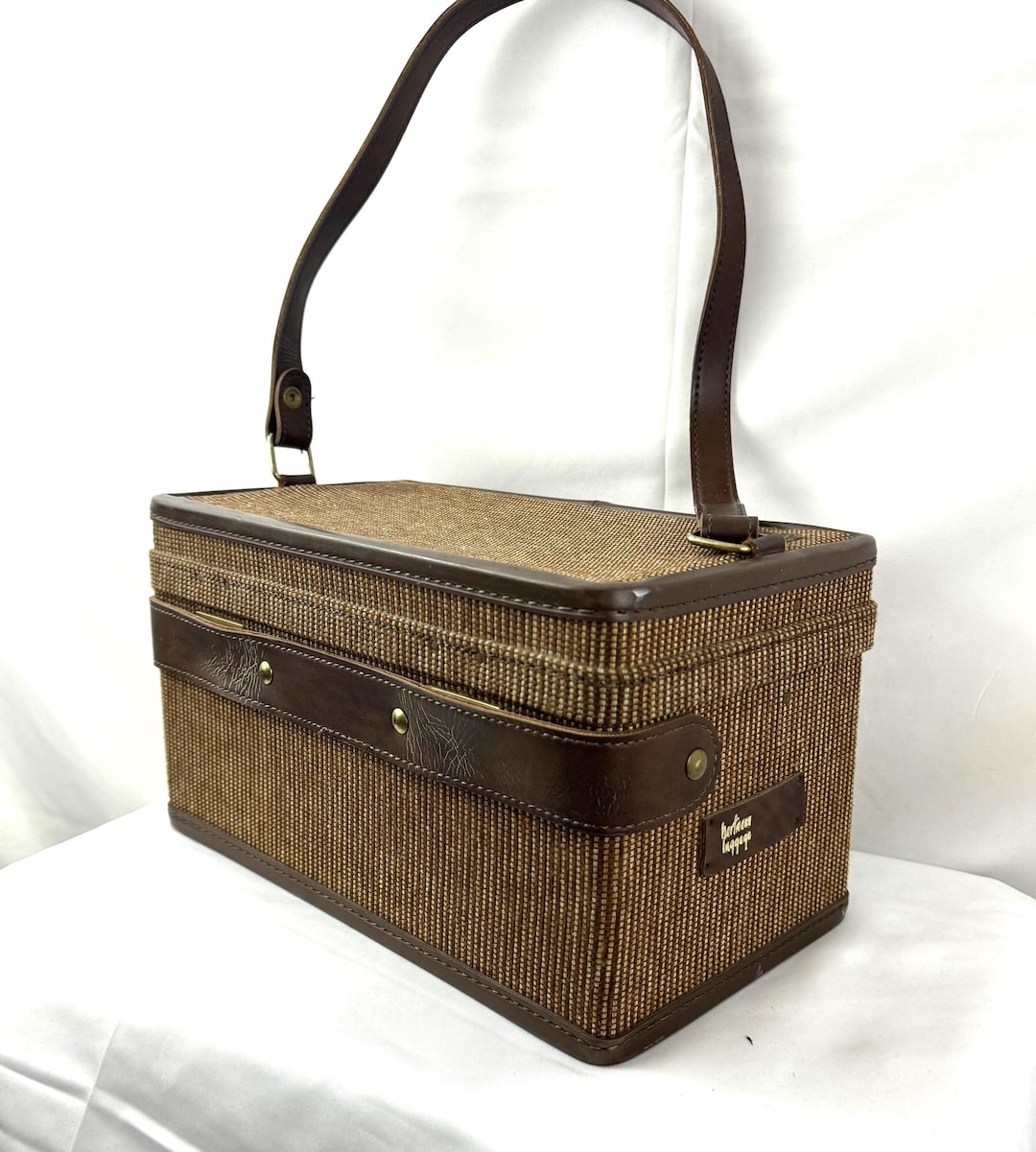 Vintage Hartmann Tweed Leather Suitcase Travel Bag Train Case Luggage ...