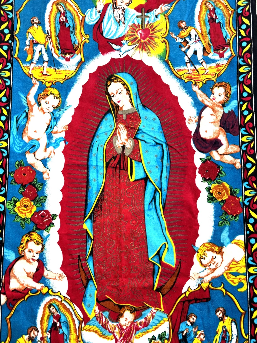 Vintage Catholic Mother Mary Jesus Jerusalem Christian Tapestry Rug ...