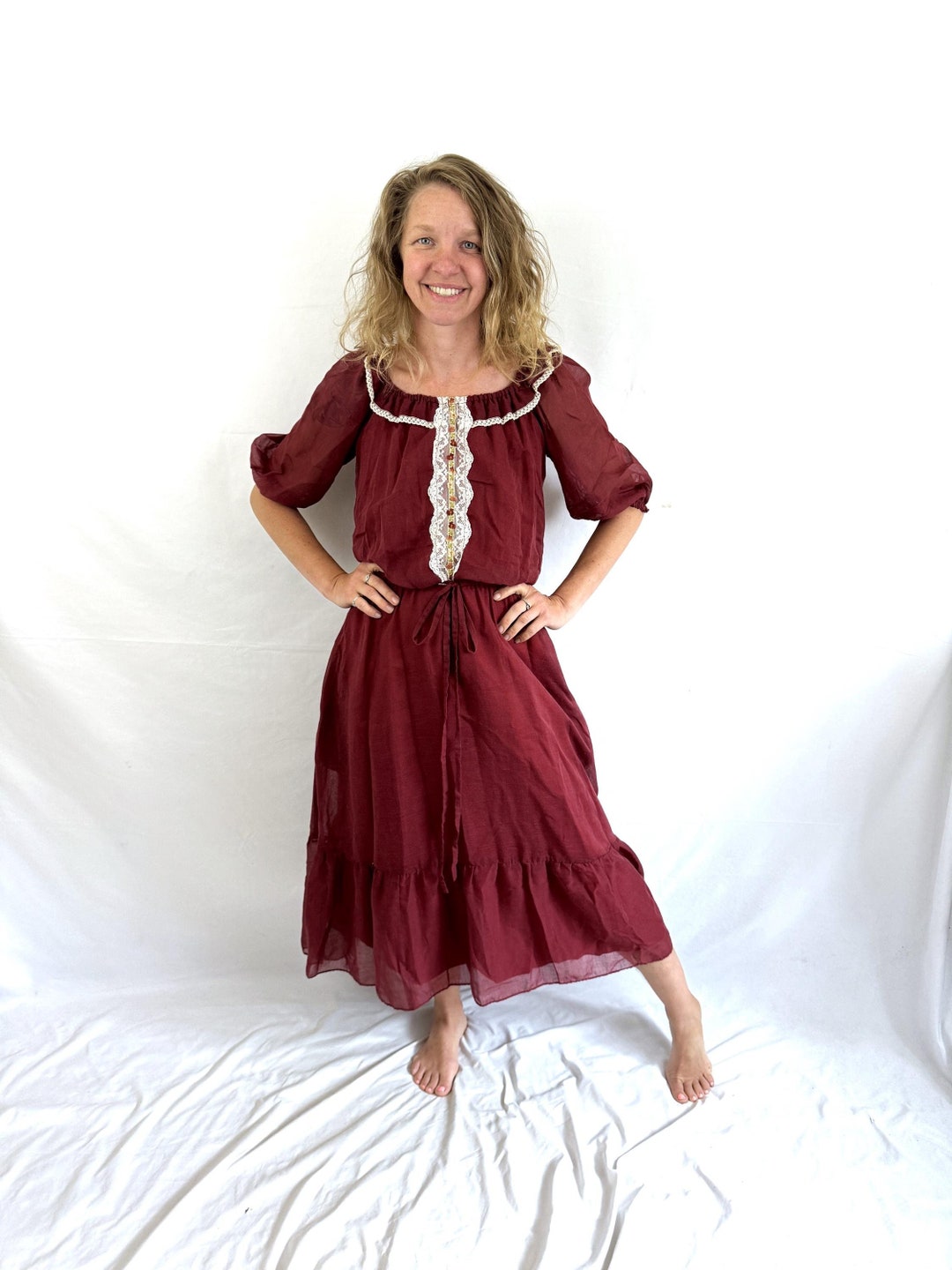 Vintage 1970s Red Prairie Dress by Roberta - Size 11 - Etsy