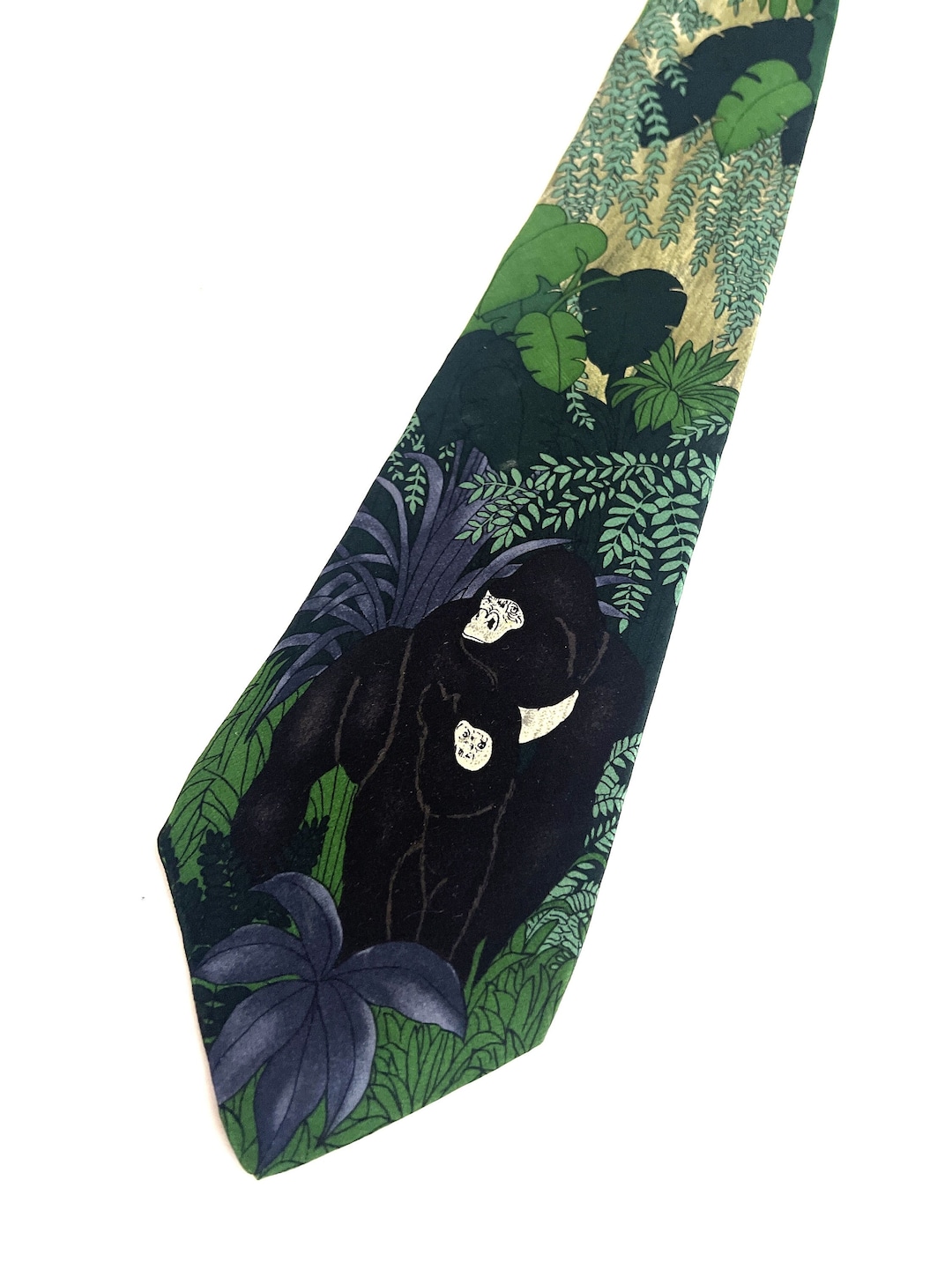Vintage 1991 Vintage WWF Silk Tie 129 Mountain Gorillas Necktie Tie ...