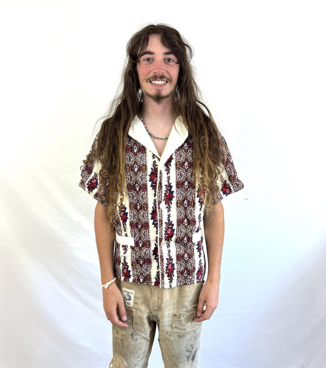 Vintage 1950s 60s Men's Paisley Terry Cloth Lined Beach Cabana Beach ...