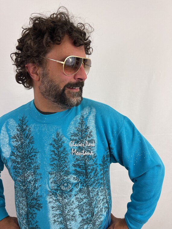 Vintage 90s 1990s Wolf Moon Trees Blue Sweatshirt - G… - Gem