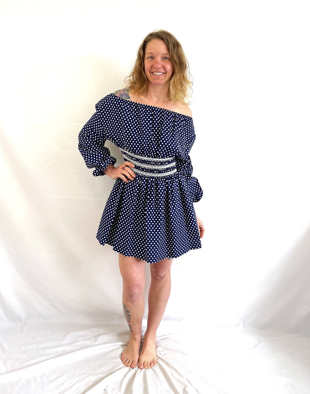 Vintage 1970s Cute Babydoll 70s Summer Polka Dot Blue White Mini Dress ...