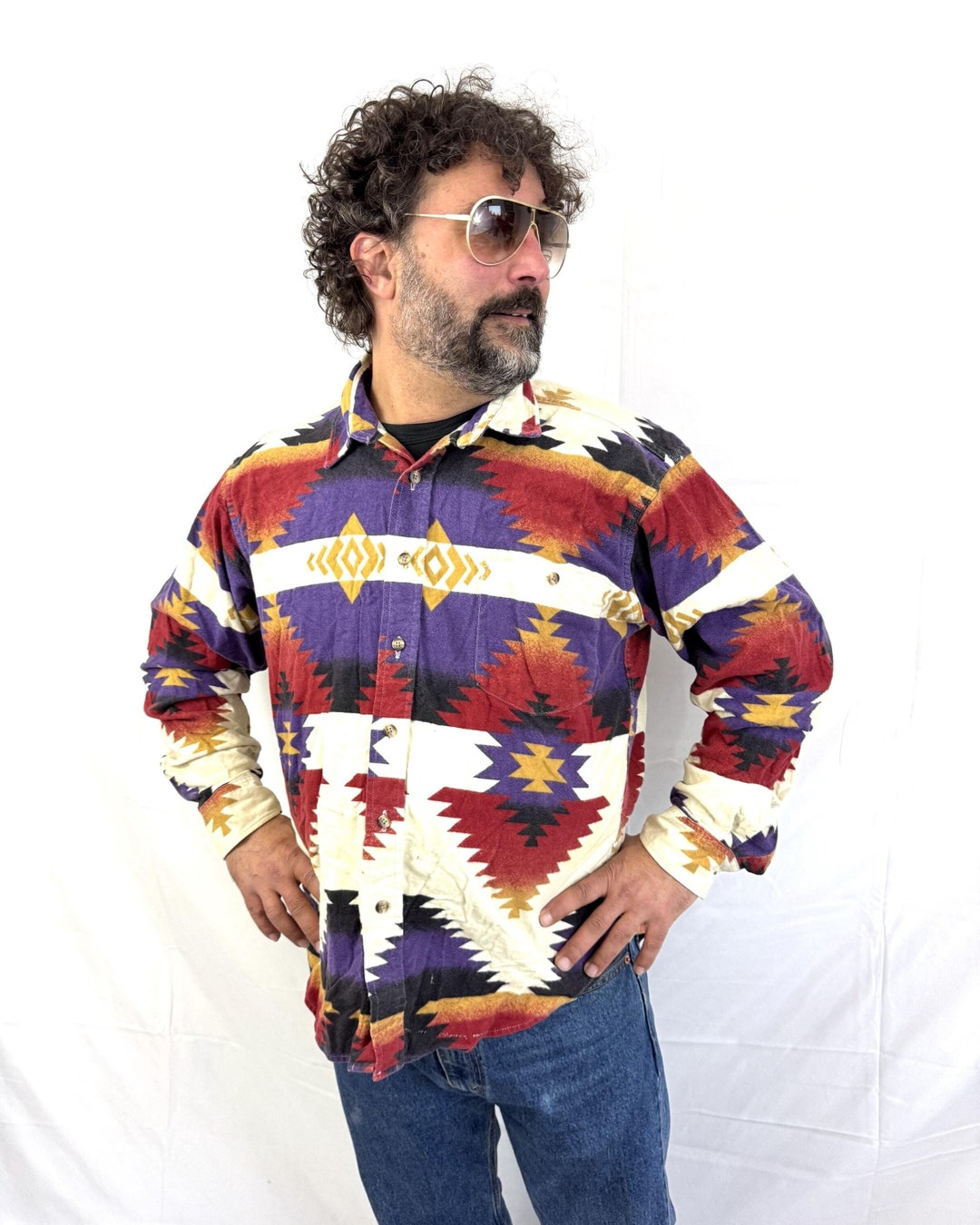 Vintage 1980s 80s Southwest Rainbow Flannel Button up Shirt - Woolrich ...
