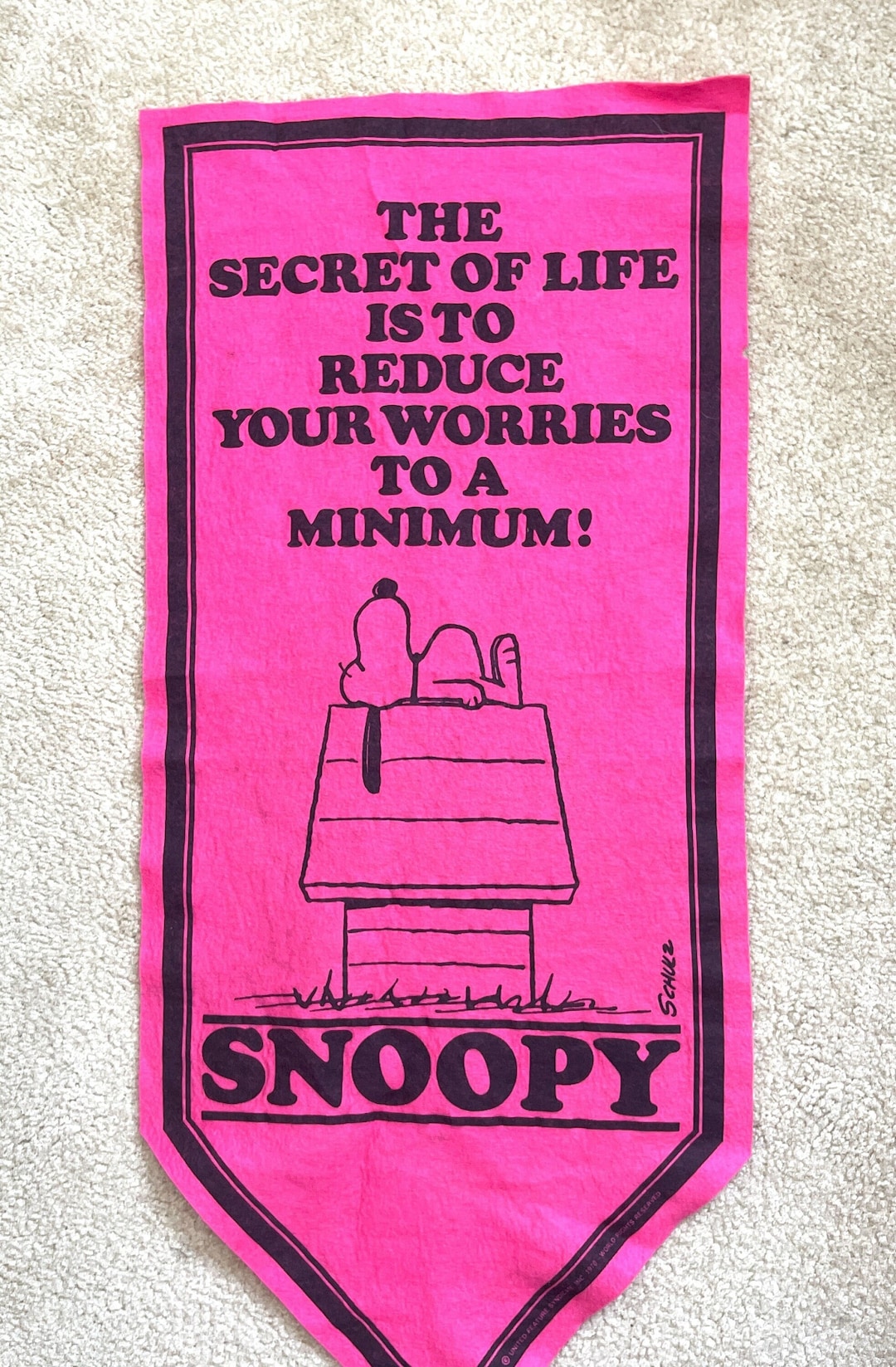 Rare1970s 70s Vintage Snoopy Felt Peanuts Cartoon Charles M Schulz Pink ...