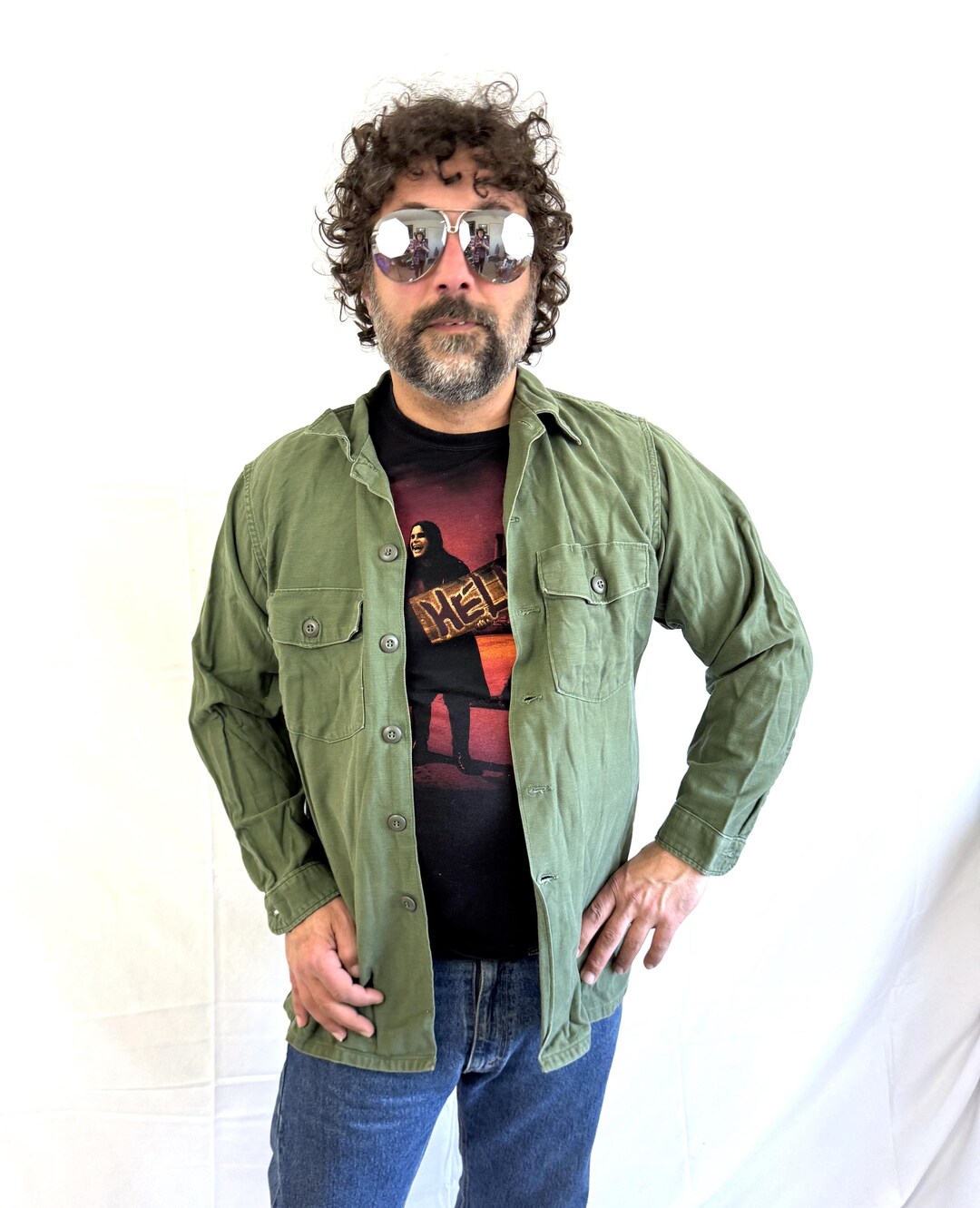 Vintage USA 1970s 70s Army Vietnam Cotton OG-107 Sateen Military Olive ...