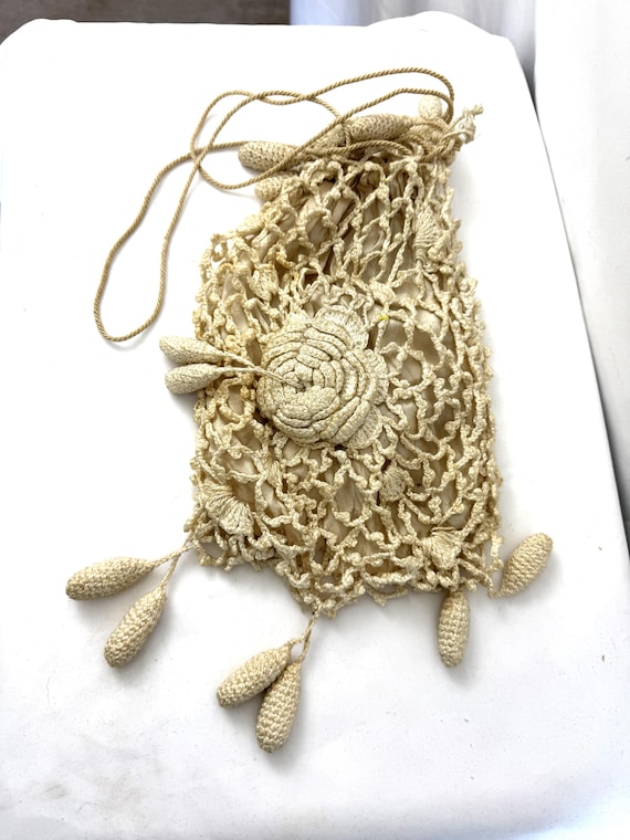 RARE Vintage 1920s 20s Crochet Drawstring Bag Pouch P… - Gem