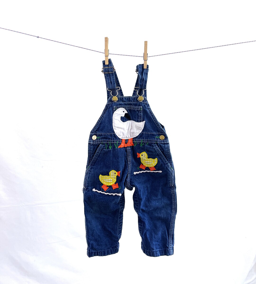 Vintage KIDS SIZE 1980s 80s Denim Goose Duck Overalls Romper ...