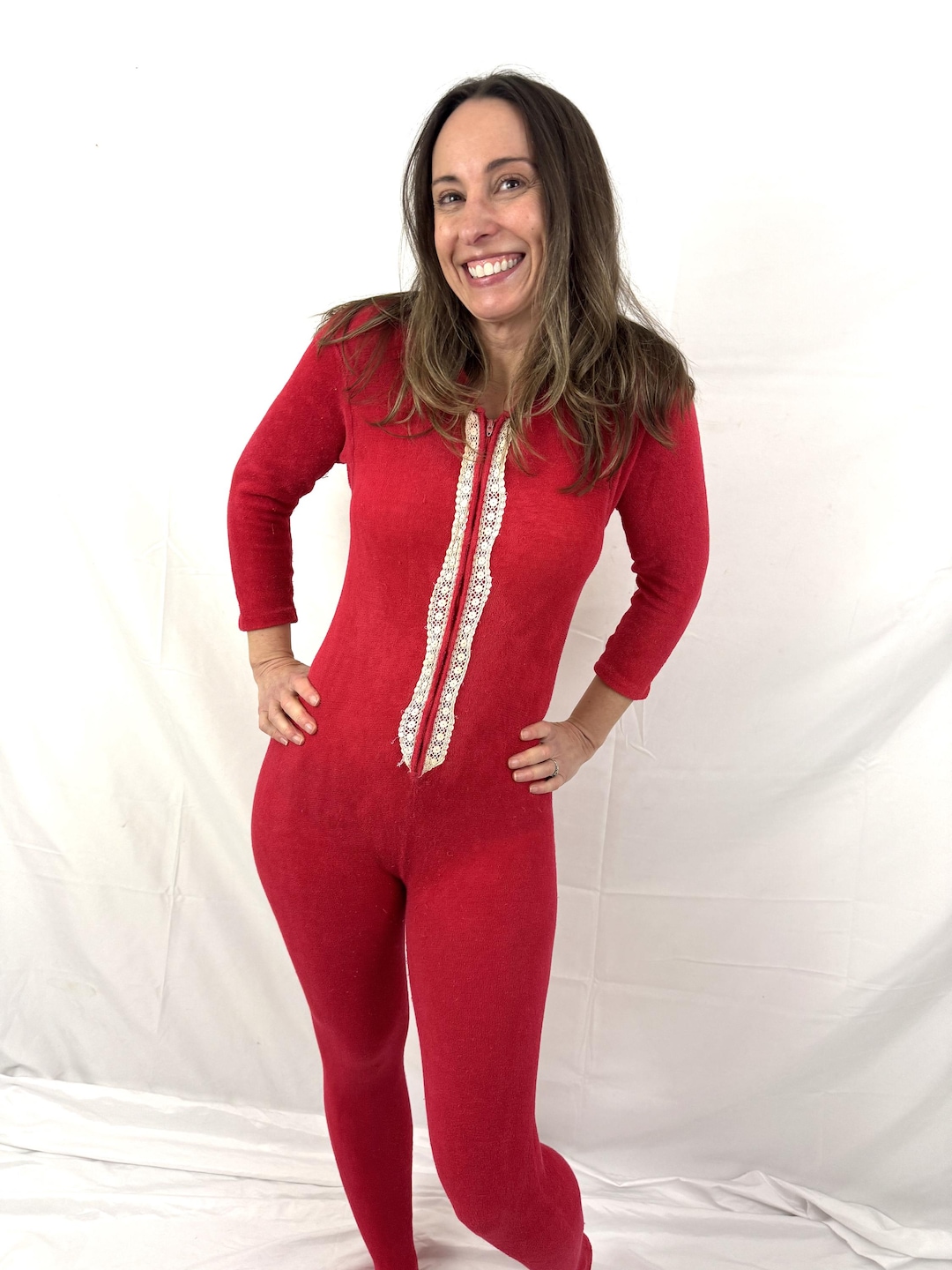 Vintage 1970s 70s Red Terry Cloth Pjs Pajamas Jammies Onesies With Butt ...