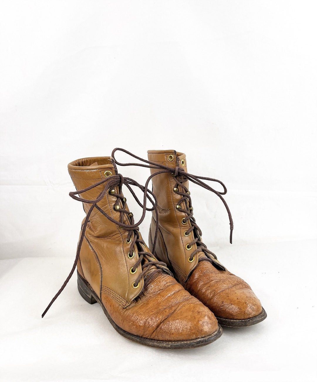 Vintage Justin Two Tone Brown Lace Leather Lacer Boots Size - Etsy