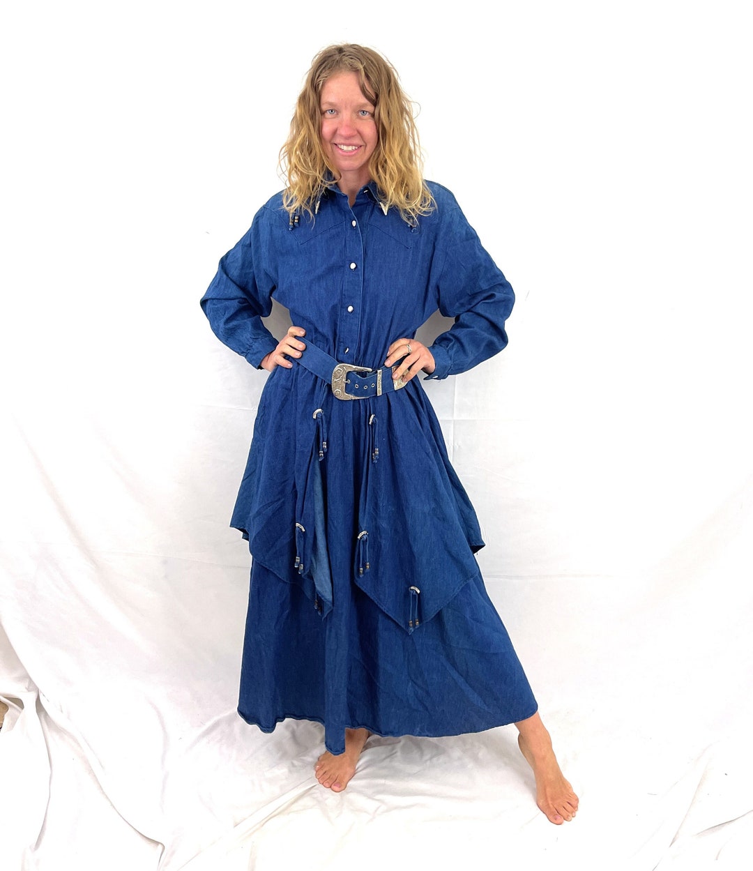 Vintage 1980s 80s Southwest Fun Rodeo Fringe Blue Cowgirl Rockabilly ...