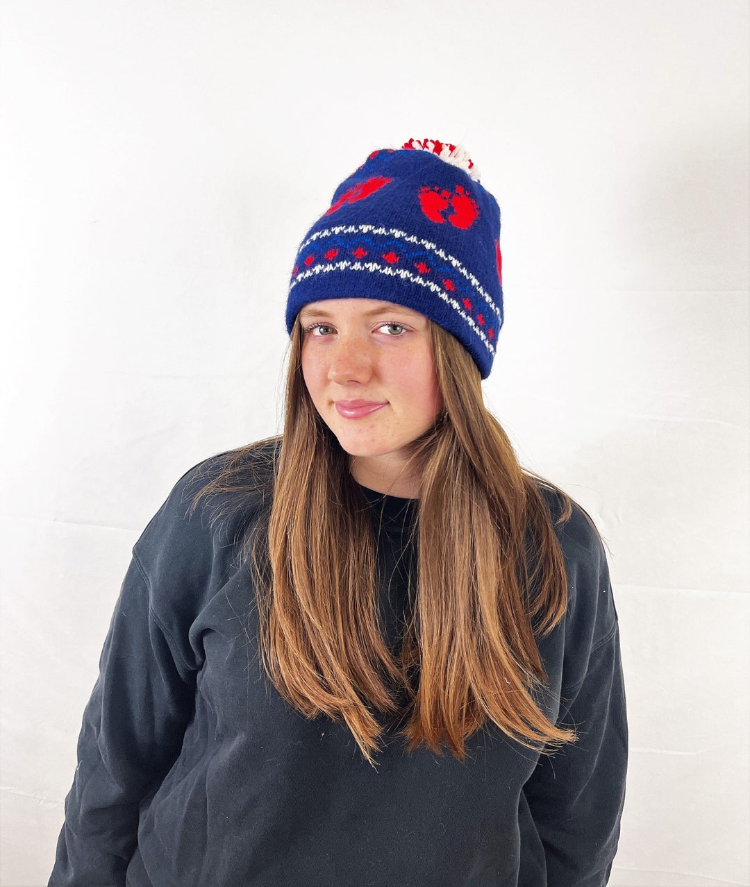 Vintage 80s 1980s Feet Foot Footprint Knit Winter Pom Hat - Etsy
