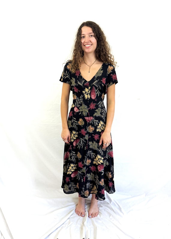 Vintage 1990s 90s Starina Fall Autumn Leaves Maxi Dre… - Gem