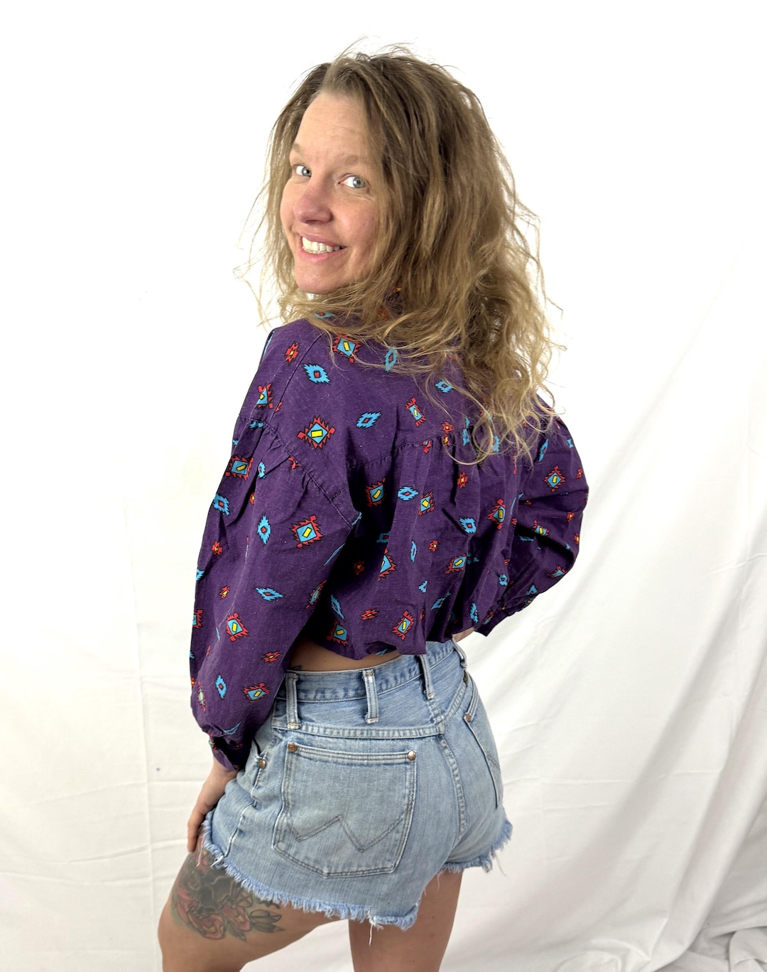 Vintage Arizona 90s 1990s Cropped Purple Southwest Tee Shirt Crop Top ...