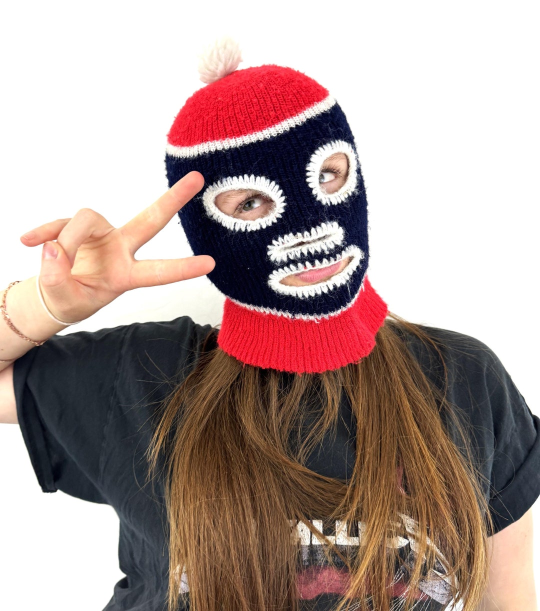 Vintage Winter Red Knit Ski Mask Knit Hat - Etsy