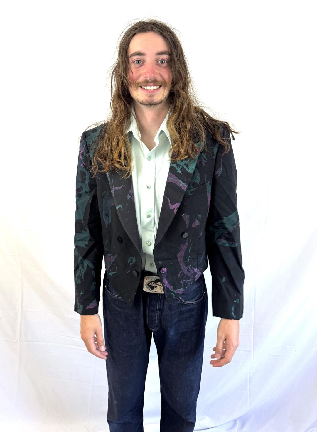 Vintage 1990s 90s Formal Wear Dress Cropped Paint Splatter Tuxedo Tux ...