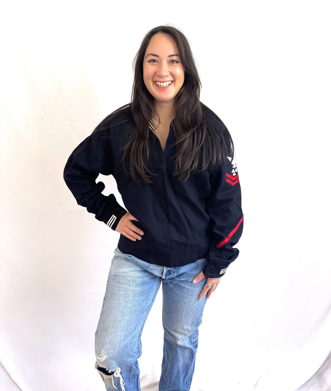 Vintage Wool Midcentury USA United States Naval Navy Military Middy Top ...