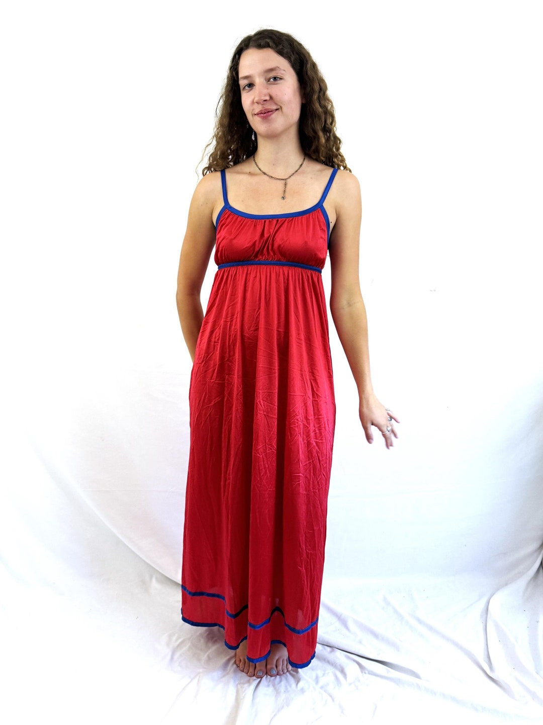 Vintage 1970s 70s Red Maxi Lingerie Nightgown Nightie Dress - Vassarette Juniors - Etsy