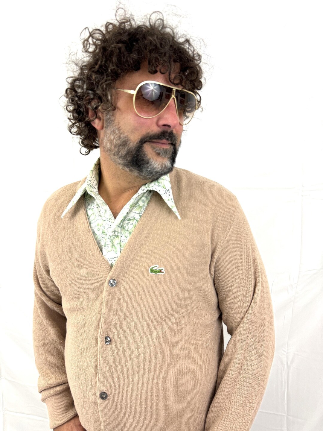 Vintage Brown IZOD Lacoste Alligator Crocodile Grandpa Cardigan Sweater ...