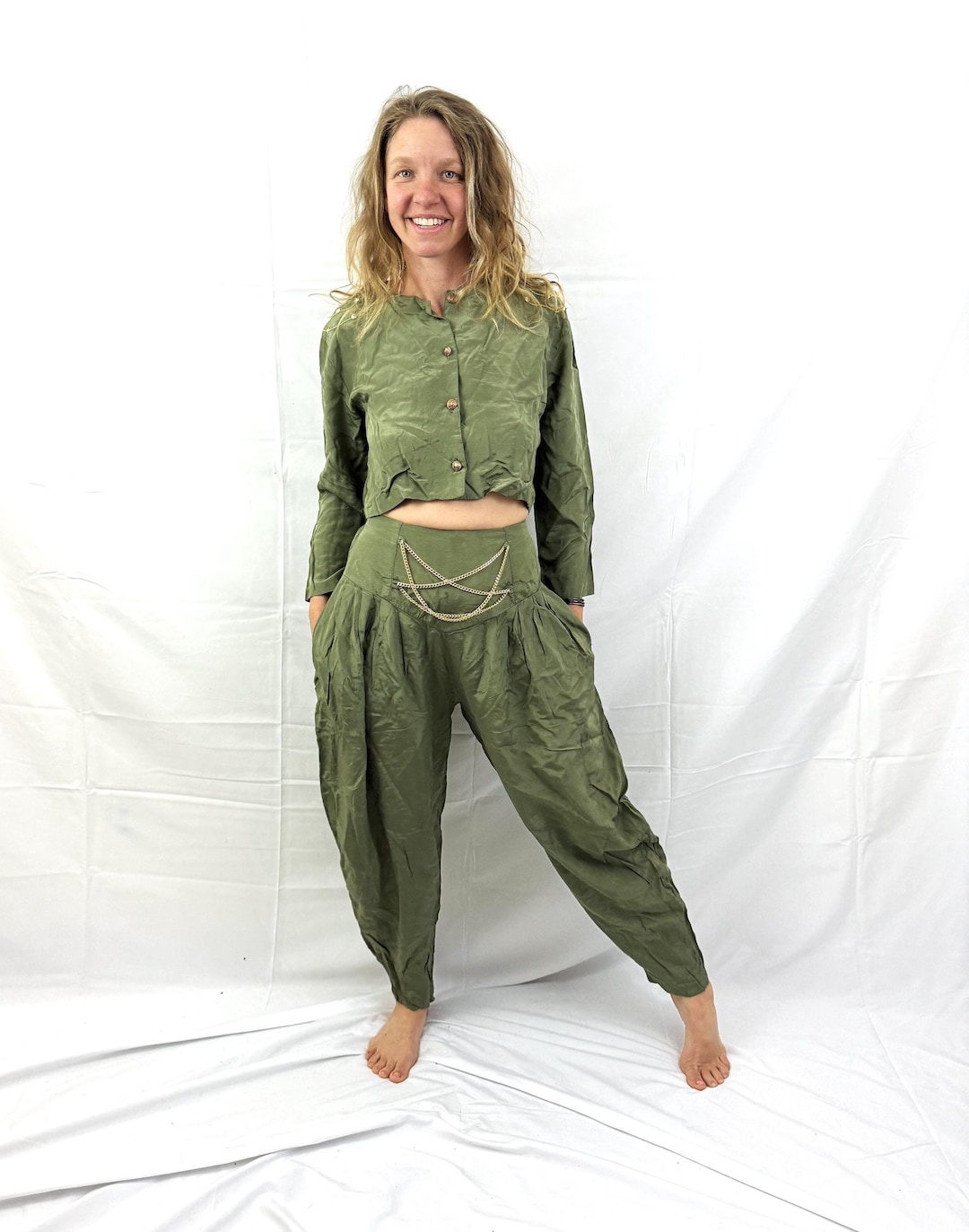 Vintage 1980s 80s WOW Harem Style Pants Matching Cropped Top Hammer ...