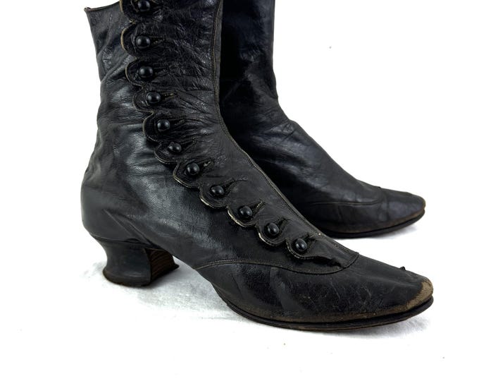 Vintage 1900s 1910s Leather Buttons up Edwardian Shoes - J.V. Lisee ...