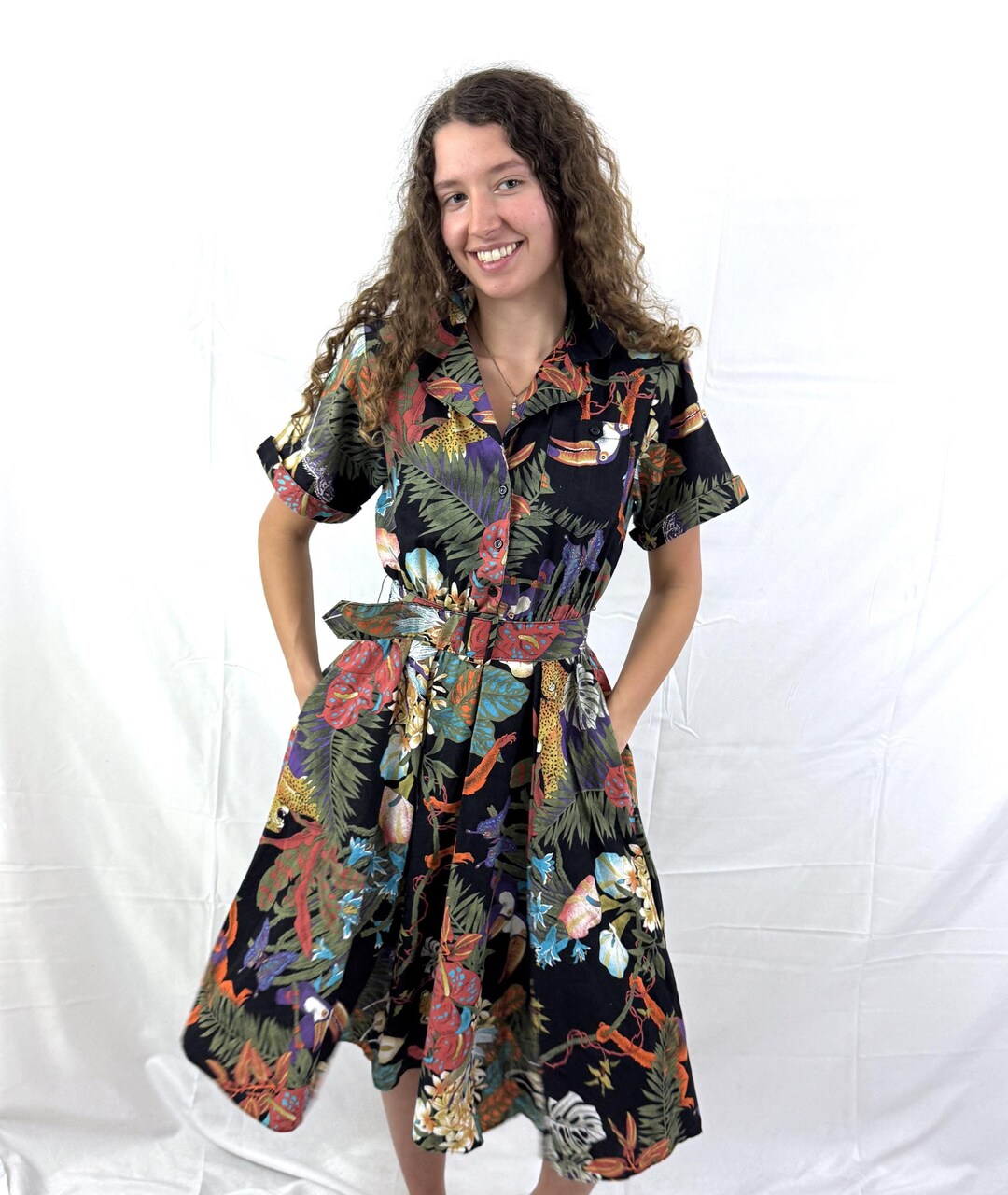 Vintage 80s 1980s Bobby's Girl Jungle Dress - Jaguar, Toucan, Leopard ...