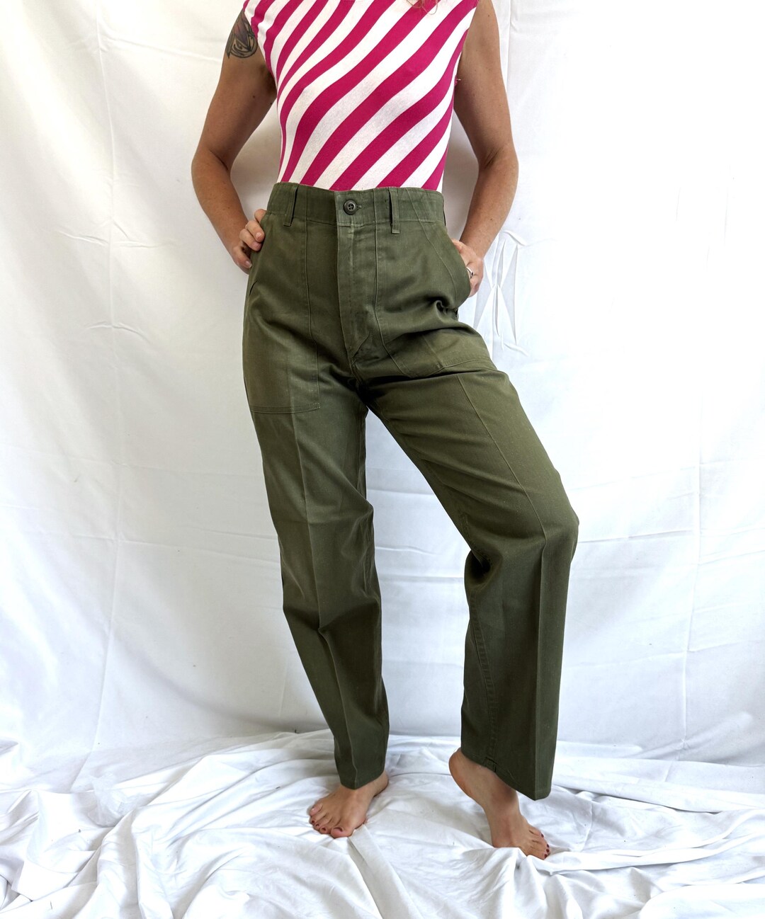 Vintage VTG US Army Green Military Utility Durable Press Trousers Pants ...