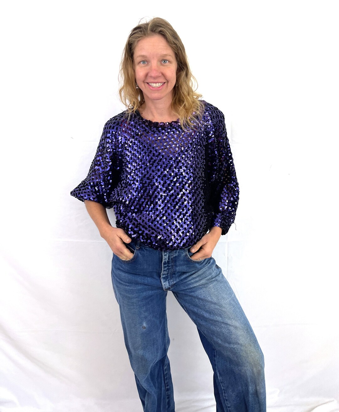 Vintage 1980s 80s Sequin Purple Party Batwing Top - Three Flaggs - Etsy
