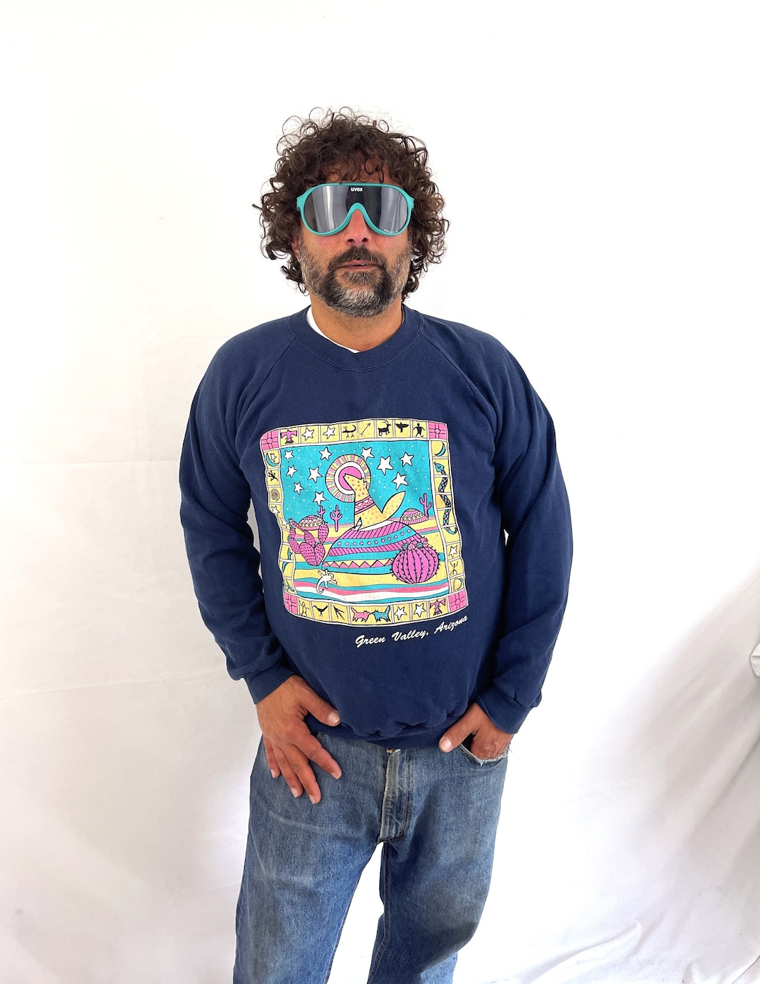 Vintage Blue 90s 1990s Arizona Cactus Dog Night Sweatshirt - Etsy