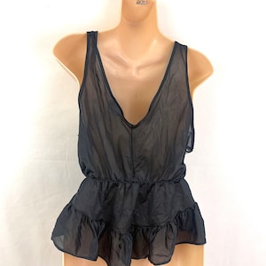 Vintage 1980s 80s Black Lingerie Lace Negligee Top Mini Dress - by ...