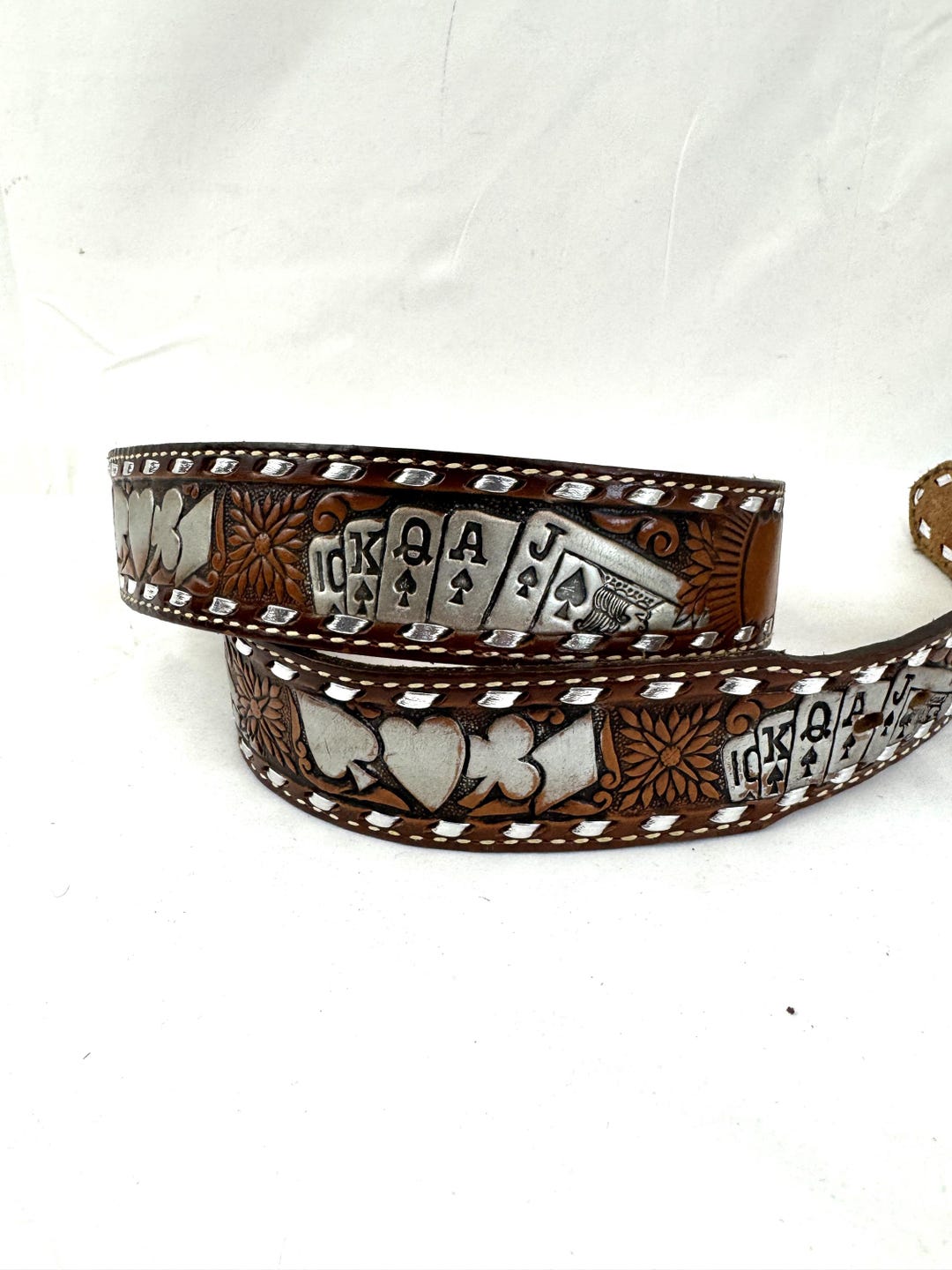 Vintage Tooled Leather Playing Cards Poker Gambling Spades Straight ...