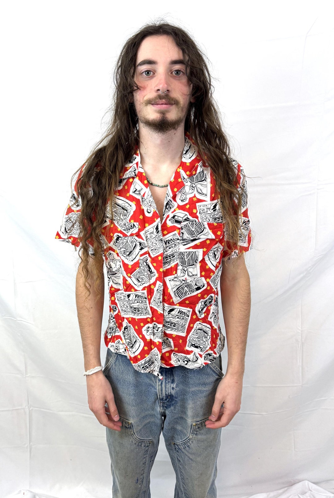 Vintage 1980s 80s Fun Button up Cartoon Comic Strip Vrooom Shirt ...
