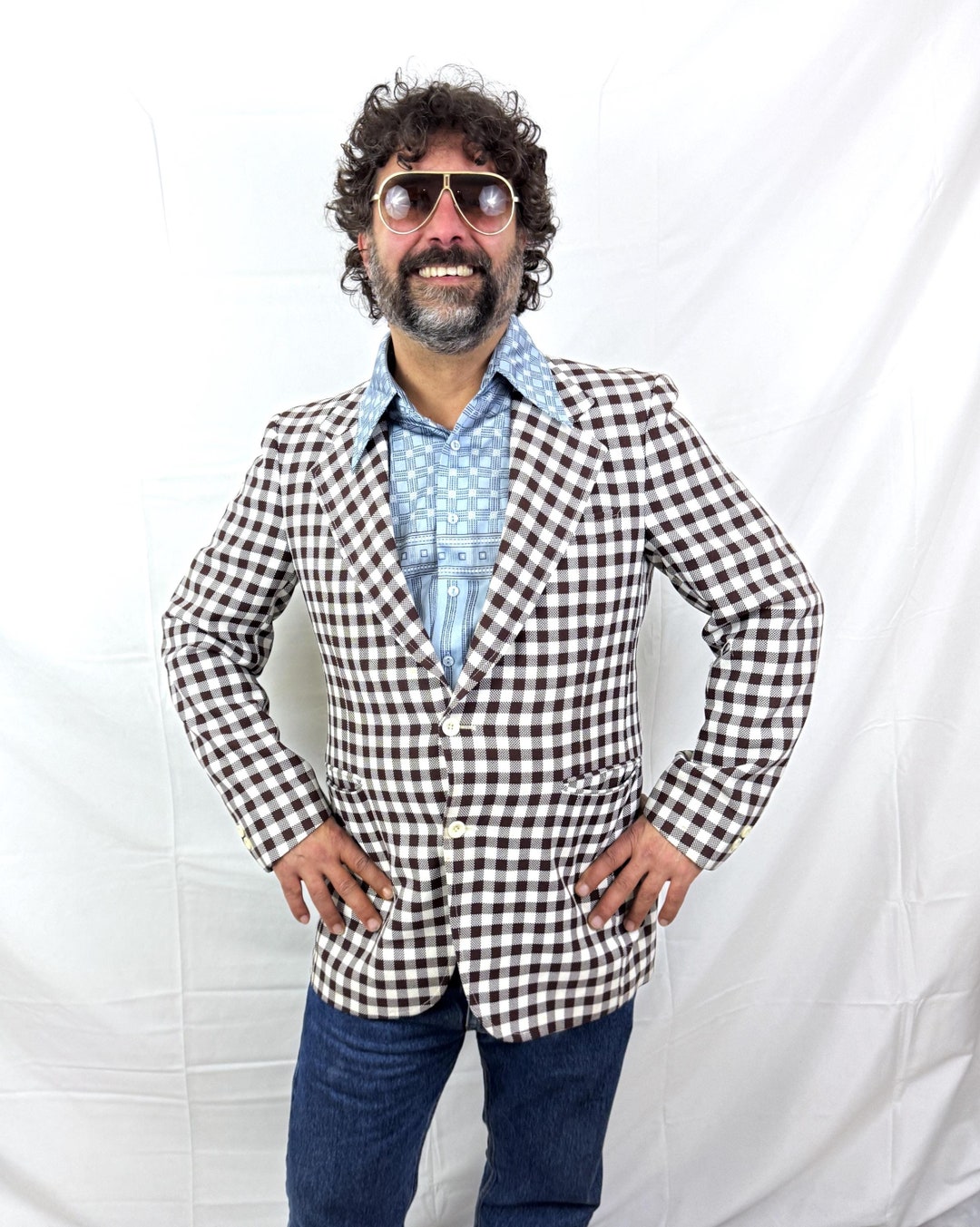 Vintage 1970s 70s Brown White Checkered Checked Jacket Blazer ...