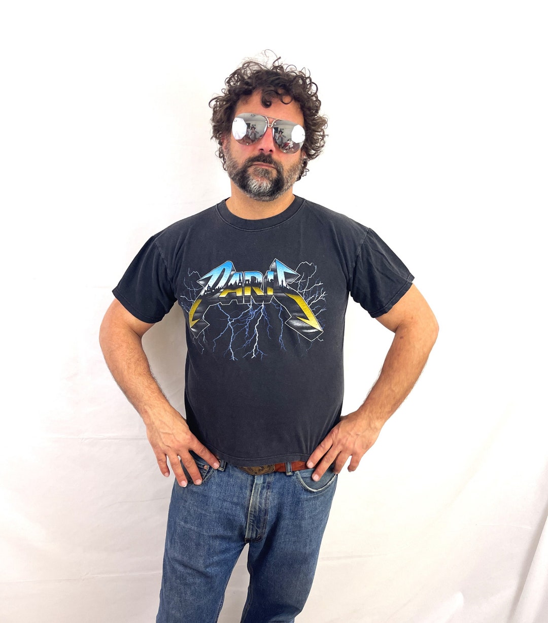 Vintage 1980s 1980 80s Paris France Soft Boxy Black Lightning Tee Shirt ...