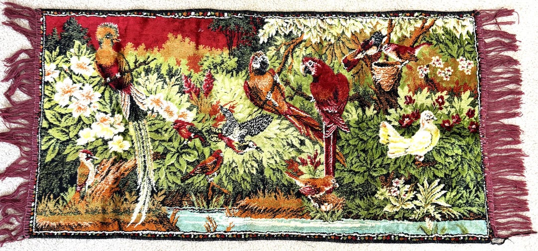 Vintage 1970s 70s Parrot Bird Tapestry Wall Hanging Rug - Etsy